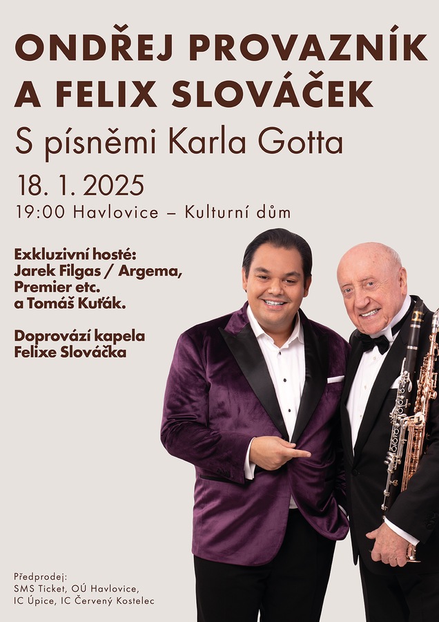 Ondřej Provazník a Felix Slováček s písněmi Karla Gotta - Volnočasový web Červený Kostelec